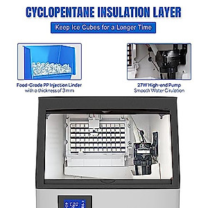 XPW Commercial 110V Ice Maker Machine - 450W 80-90LBS/24H with 40LBS Bin, Full Heavy Duty Stainless Steel Construction, Freestanding Automatic Clear Cube Ice Machine for Restaurant Home Bar