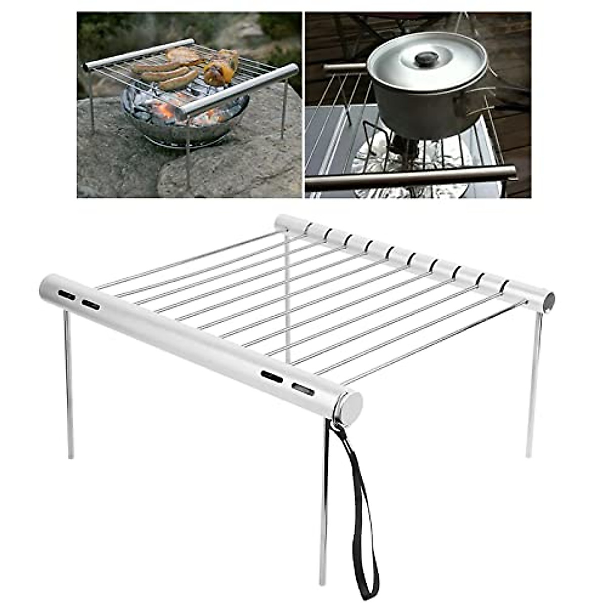 Portable Stainless Steel Burner Bracket,BBQ Grill, 12in Foldable Outdoor Gas Stove Pot Rack, Heat Resistance Burner Stove Stand with Screw Sleeve for Camping Barbecue Cooking Party