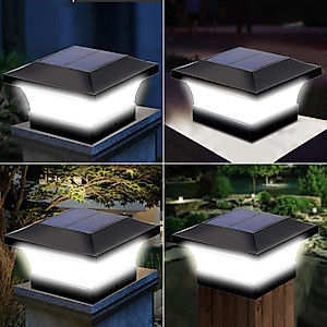 T-SUN Solar Post Lights, Waterproof Outdoor Solar Post Cap Lights for 4 X 4 Wooden Posts, 6000K White LED Lighting, Deck, Patio Garden Decor or Fence(2 Pack)