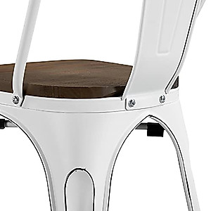 Yaheetech Set of 4 Metal Dining Chairs with Wood Seat Metal Side Chairs Kitchen Chairs with Back Bistro Café Trattoria Kitchen, Distressed White