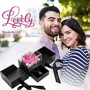 LOVCAS Valentines Preserved Real Rose with I Love You Necklace in 100 Languages Enchanted Flower Mothers Day Gifts from Son Gifts for Mom Wife Girlfriend Her on Birthday Women Gifts