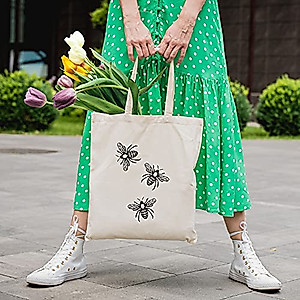 BeeGreen Canvas Tote Bag 12OZ Cute Bees & Canvas Tote Bag for Women with Zipper Pocket Personalized Gifts Embroidery Monogram Tote 13OZ Intial Tote Beach Bag