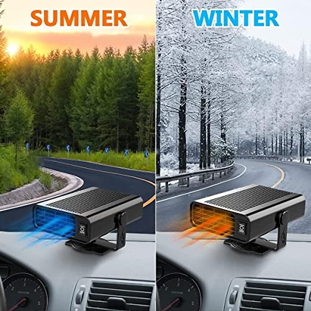 Car Heater, 12V Heater 150W Portable Car Heater Windshield Defroster Fast Heating 2 in 1 Heating Fan/Cooling Fan Winter Electronic Demister Plus in Cigarette Lighter