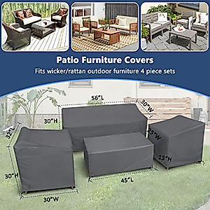 Patio Furniture Covers 4 Piece Set, Heavy Duty Waterproof Outdoor Furniture Cover, Windproof Patio Cover for Rattan Wicker Outdoor Furniture, with Buckle Strap, Grey