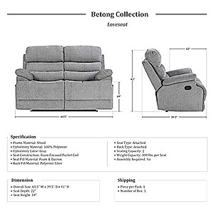 Lexicon Betong Double Reclining Loveseat, Smoke Grey