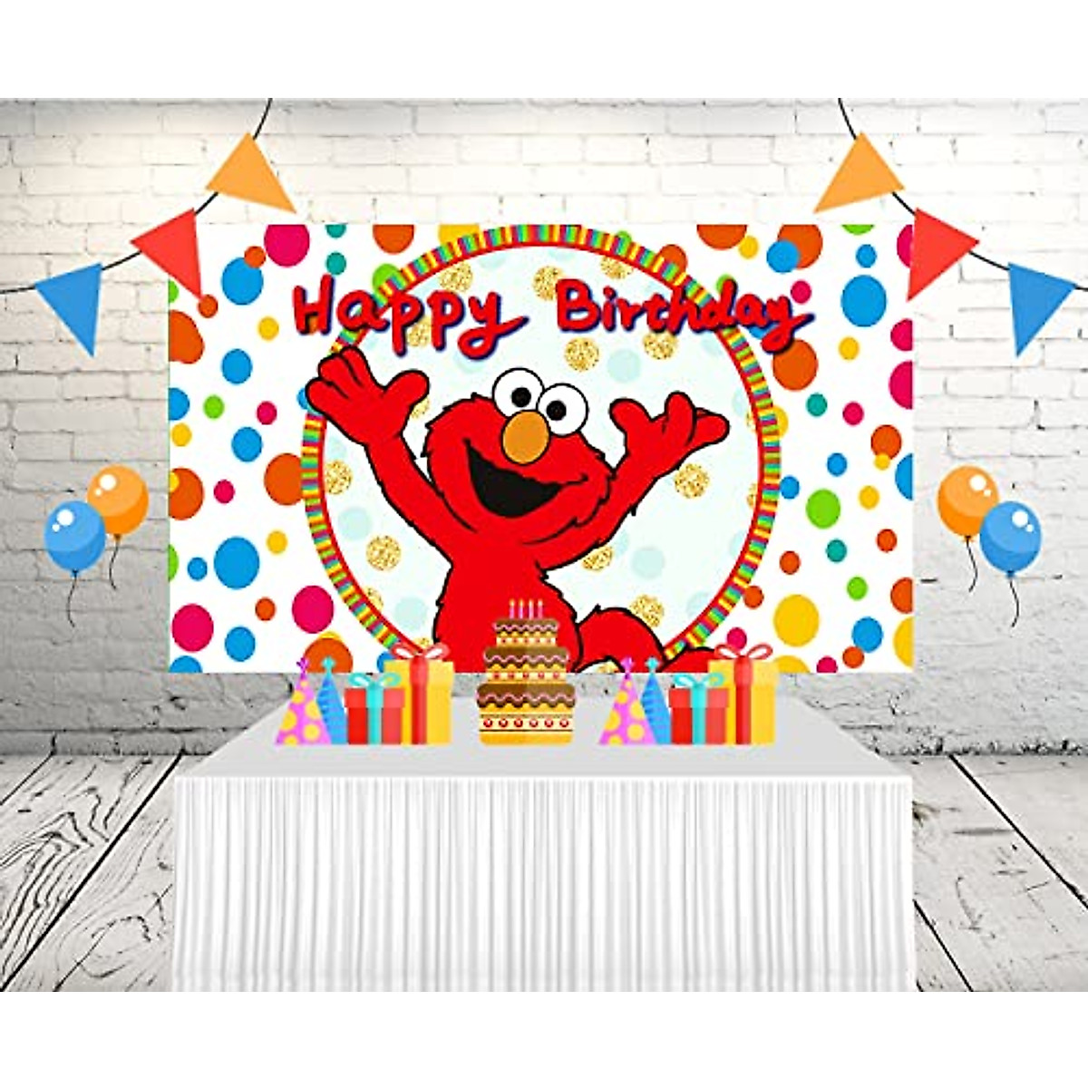 MEDSOX Elmo Backdrop for Birthday Party Supplies 5x3ft Cartoon Banner for Street Party Decorations, black, One Size