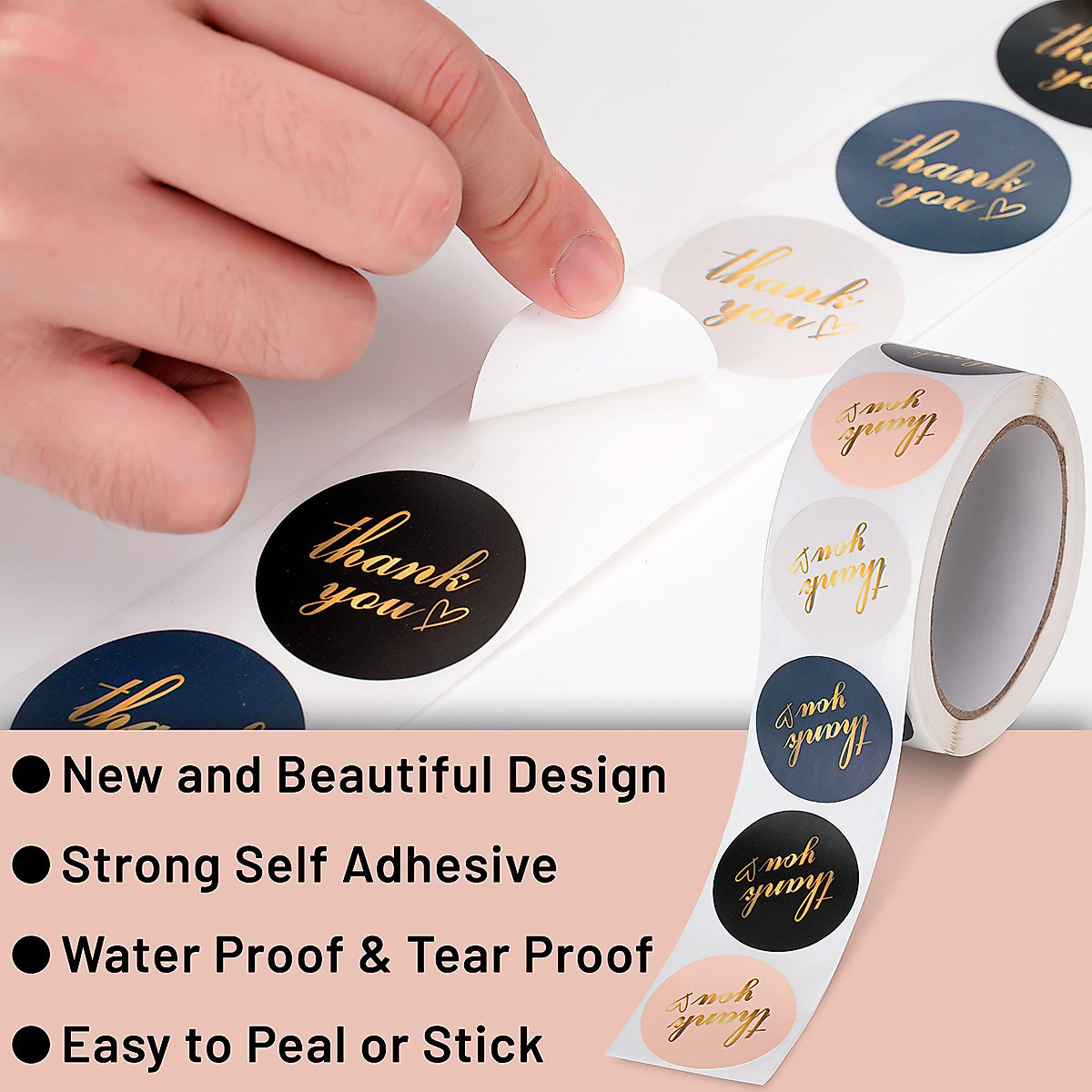 1.5 inch Thank You Stickers for Supporting Your Small Business, 500 Pcs/Roll, Gold Font Round Shape Thank You Labels for Greeting Cards, Shopping Bags (1 roll)