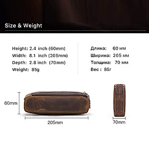 Hiram Pen Case Leather Pouch, Crazy Horse Cowhide Leather Zipper Pencil Case Leather, Portable Pen Bag Pouch Leather Cosmetic Case(Coffee)