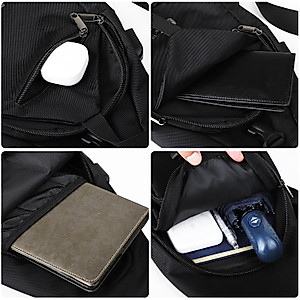 AMJ Crossbody Sling Bag, Shoulder Backpack Men Women, Chest Satchel Daypack for Hiking Travel (Black)