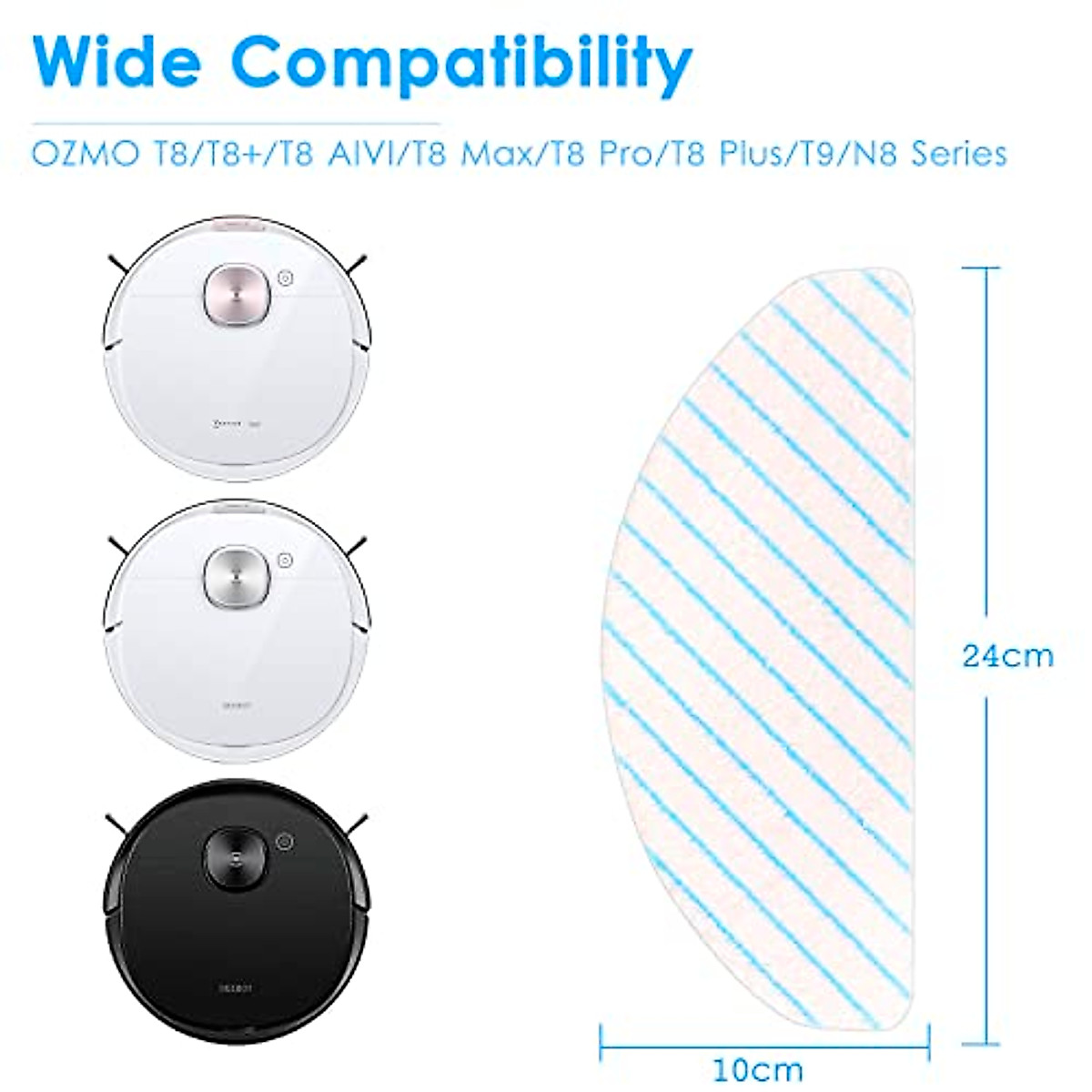 (50 Pieces) CHAIN PEAK Disposal Mop Pads for ECOVACS DEEBOT OZMO T8/ T8+/ T8 AIVI/ T9/ T9 MAX Vacuum Cleaner Wipes, Wiping Pads, One Time Use Mopping Cleaning Cloths