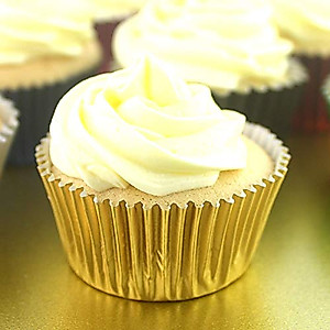 Eoonfirst Mini Foil Metallic Cupcake Liners Christmas Days Muffin Paper Baking Cups 300 Pcs (Gold)