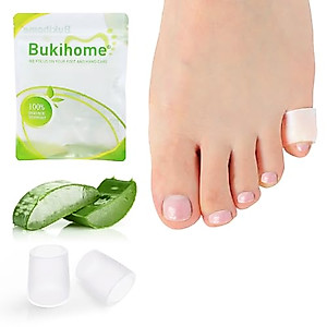 Bukihome Silicone Toe Protectors – 14 Pack Aloe Vera Extract Infused Silicone Toe Sleeve for Hammer Toes, Corns, Calluses, Blisters – Soft Gel Protector Toe Cushions for Pain Relief (Pinky Size)