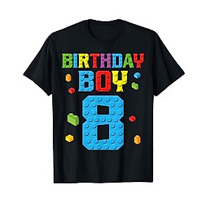 Master Builder 8th Birthday Boy 8 Eight Year Building Bricks T-Shirt