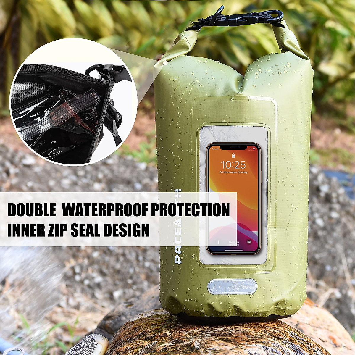 PACEARTH Floating Dry Bags Waterproof with Inner Transparent Phone Bag, 10L/20L/30L Roll Top Lightweight Dry Storage Bag Backpack for Kayaking, Rafting, Boating, Camping, Hiking, Fishing