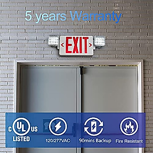 TANLUX Red Exit Sign with Emergency Lights, LED Emergency Exit Light with Battery Backup, UL Listed, AC 120/277V, Commercial Emergency Lights Combo for Business - 6 Pack