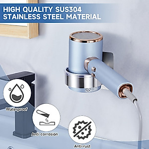 Oukimly Hair Dryer Holder Wall Mounted, Blow Dryer Holder, Stainless Steel Hair Tool Organizer, Adhesive Hairdryer Holder for Bathroom Barber Shops, Hair Dryer Storage, No Drilling