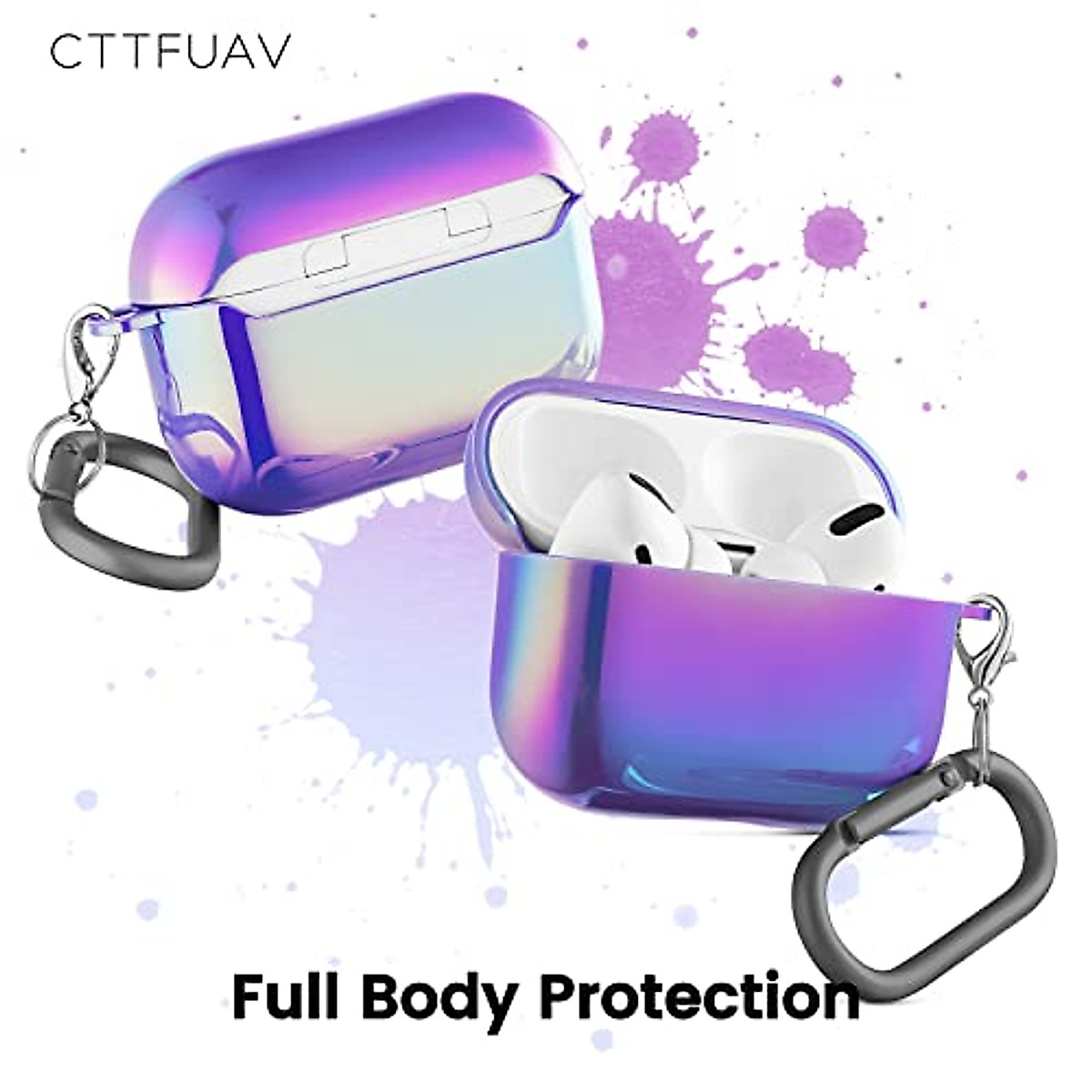 Airpods Pro Case, Iridescent Cute Upgraded Airpods pro Cover for Women with Keychain Compatible with Airpods pro (Purple)