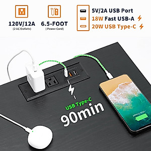 LAKEMID Narrow Side Table Set 2 with LED Light and USB C Port, Night Stand with Charging Station, Skinny End Table with 2 Fabric Drawers, for Bedroom, Living Room, Black