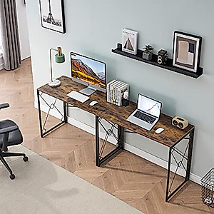 VECELO 39" Writing Computer Folding Desk Sturdy Steel Laptop Table for Home Office Work, No Assembly Required,Antique Brown