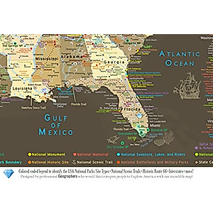 National Parks Map Poster with USA Travel Destinations (24W x 16H inches)