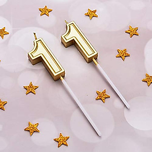 11th Birthday Candles Cake Numeral Candles Happy Birthday Cake Candles Topper Decoration for Birthday Wedding Anniversary Celebration Favor, Gold