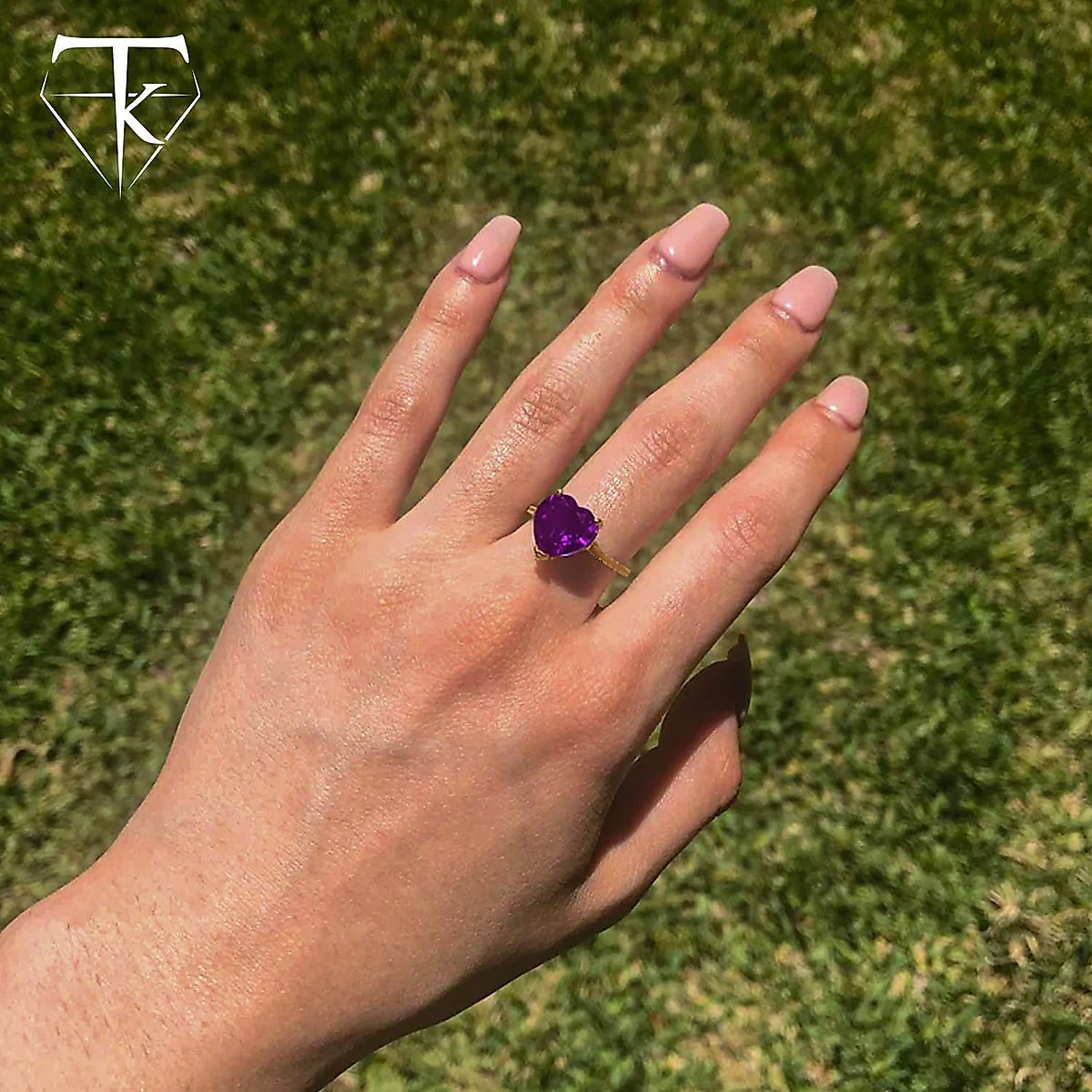 Takar Heart-Shaped Amethyst Ring, 7 mm Heart Solitaire Purple Stone Ring, 10K gold Rings for Women, Wedding/Engagement Gold Jewelry Gift For Her In White, Yellow, and Rose Gold MADE IN USA.