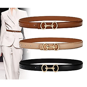 SPOMUNT Womens Classic Double Ring Buckle Design Leather Dress Belt，Fashion Belt for Jeans Pants (Orange, 105cm(Fits pants size 25"-33"))