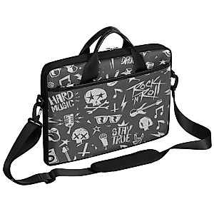 Music Skull Laptop Computer Bag Waterproof Shoulder Messenger Bag 13-15 inch Durable Laptop Tote Bag with Shoulder Strap Handle Lightweight Crossbody Briefcase