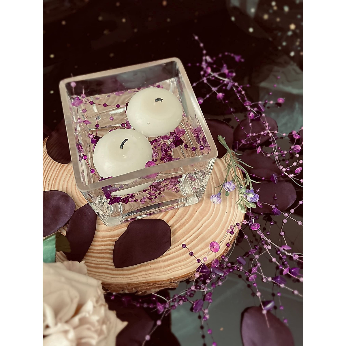 TeaSu 12pcs Purple Crystal String, for Floating Candles Centerpieces Table Decorations, Crystal Bead Filler for Party, Birthday Decorations