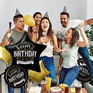 Happy Birthday Decorations for Men，Black and Gold Better With Age Foil Balloon，Adult Birthday Party Decorations