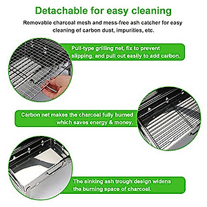 Newluck Folding Charcoal Barbecue Grill Set, Portable Folded Hibachi Grill Stainless Steel Yakitori Grill, BBQ Tool Kits for Outdoor Patio Picnics Beach Camping Cooking Traveling, 16.8 X 11.3 X 9.2''