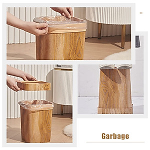 Ciieeo Imitation Wood Grain Trash Can Retro Square Wastebasket Decorative Storage Bins Small Plastic Trash Can Bathroom Garbage Can Flower Holder Bucket for Home Kitchen 12L