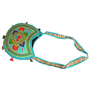 Tribe Azure Fair Trade Hippie Sling Handmade Crossbody Bag Boho Chic Patchwork Embroidered Shoulder Purse Gypsy Blue