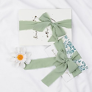 IBEEDOW 1.5" x 36Yd Chiffon Ribbon 3 Rolls Sage Green Handmade Fringe Chiffon Silk Ribbon Set for Gifts Wrapping, Wedding Invitations, Bridal Flower Bouquets Decoration, DIY Crafts(Each Roll 12Yd)