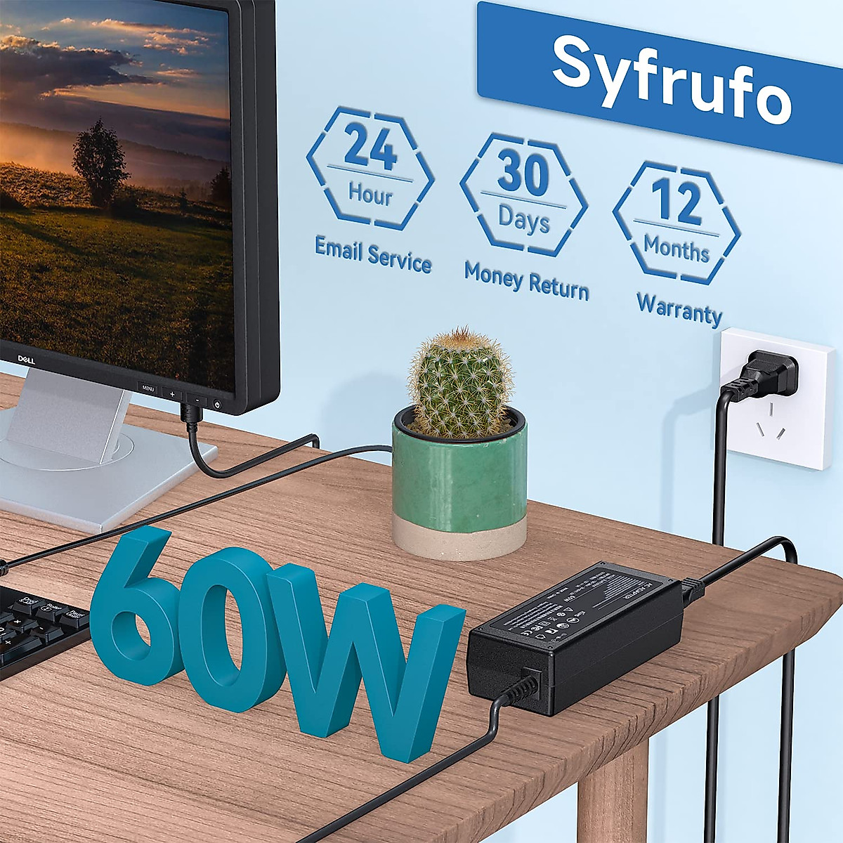 12V 5A Sceptre Monitor Power Cord, AC Adapter for Sceptre EC Series 35" 32" 30" 27" 24" 22" 20" 19" 15", E248W E225W E205W E275W C305W-2560UN C325W-1920R Screen Monitor Power Supply Charger