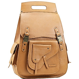 Handmade World Full Grain 18 Inch Leather Laptop Large Backpack Casual Bookbag Daypack Camping Travel Rucksack Knapsack (Camel Brown)