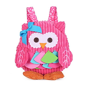 Rejolly Owl Backpack for Toddler Girls Cute Mini Plush Baby Book Bag Animal Cartoon Preschool Purse for Kids 1-3 Years Pink