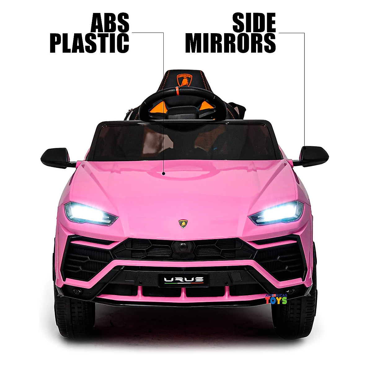 Ride On Toys for Girls – Americas Toys Ride On Cars with Remote Control – 12V Electric Kids Car w/ 4 Wheels Suspension, Open Doors, Lights, Leather Seat, Music, Horn, Compatible with Lamborghini Pink