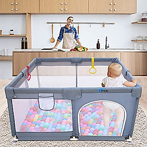 JIALIU Baby Playpen, 50x50" Soft Safety Playard for Babies and Toddlers, Play Pen for Babies with Breathable Mesh Gate, Indoor & Outdoor Baby Play Yard for Kids Activity Center