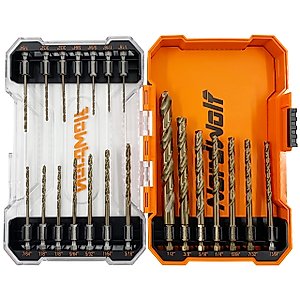 NordWolf 7-Piece M35 Cobalt Drill Bit Set for Stainless Steel, Hard Metals & Cast Iron, Jobber Length with 1/4" Hex Shank, SAE Sizes 1/8"(x3)-3/16"(x2)-1/4"(x2)