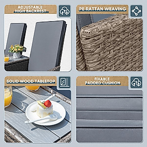 Devoko Patio Recliner Loveseat Chair, Adjustable Backrest Wicker Conversation Set with Table,Thick Cushion, Outdoor & Indoor Patio Recliners for Balcony, Porch, Living Room