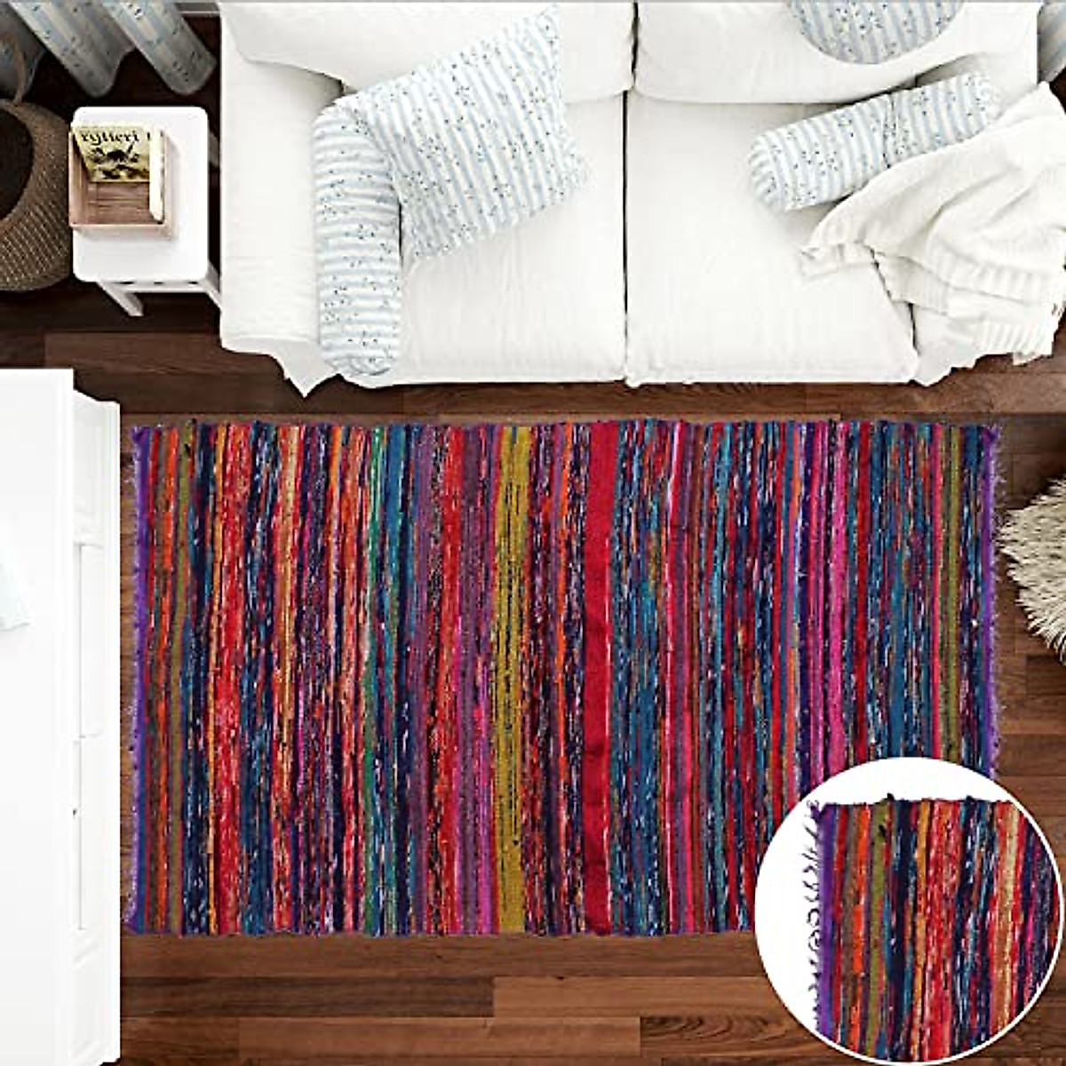 Ekakshx Multi Color Chindi Rag Rug 4X6'| Hand Woven Rug & Reversible Runner Rug | Recycled Cotton Colorful Chindi Rug for Living Room Kitchen | Rustic Rug | Runner Rugs (4 * 6 Feet, Purple Color)