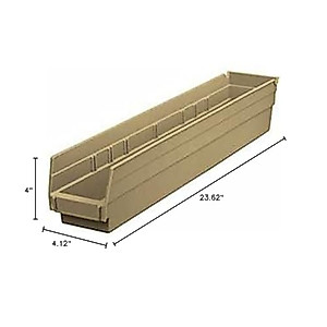 Plastic Shelf Bin Nestable 4-1/8"W X 23-5/8" D X 4" H Beige - Lot of 12