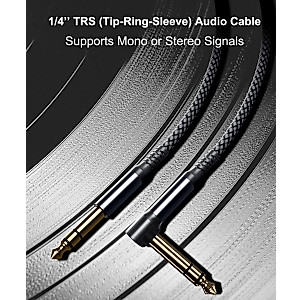Elebase 1/4 Inch TRS Instrument Cable 10ft 2-Pack,Right-Angled to Straight 6.35mm Male Jack Stereo Audio Cord,6.35 Balanced Interconnect Line for Electric Guitar,Bass,Keyboard,Mixer,Amplifier,Speaker