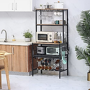 Coffee Bar Cabinet with Glass Holder,Wine Rack Freestanding Floor,Wine Rack Table with Mug Rack and Bottle Holder, Floor Liquor Wine Cabinet Storage, Multi-use Bar Cabinet for Home Kitchen Dining Room