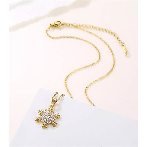 BLUEW Snowflake Pendant Necklace, Gold Plated Stainless Steel Dainty Handmade Jewelry for Women, Sparkly Cubic Zirconia, Diamond Crystal, Stylish Design, Delicate - Gift for Her