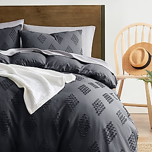 Nestl Boho Bedding Queen - Grey Duvet Cover Queen Size, Textured Queen Duvet Cover Set, 3 Piece Tufted Boho Duvet Cover with Zipper Closure, 1 Queen Size Duvet Cover 90x90 Inches and 2 Pillow Shams