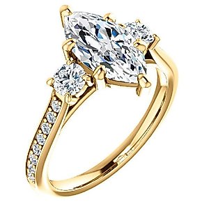 Three-Stone Handmade Engagement Ring 2 CT Marquise Cut Moissanite Solitaire Wedding Ring for Women Propose Gifts Her (14K Solid Yellow Gold)