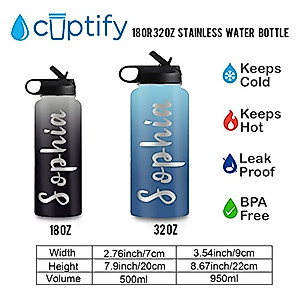 YESCUSTOM Personalized Water Bottle with Straw,Gradient Custom Insulated Stainless Steel Sports Water Bottle with Name or Text-Double Wall Vacuum Insulated Gift Cup for Kids Women Men-20 Fonts