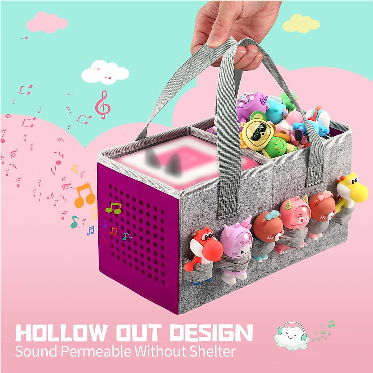 Seracle Carrying Case Travel Felt Bag Compatible with Toniebox Starter Set and Tonies Figurine (Gray+Purple)